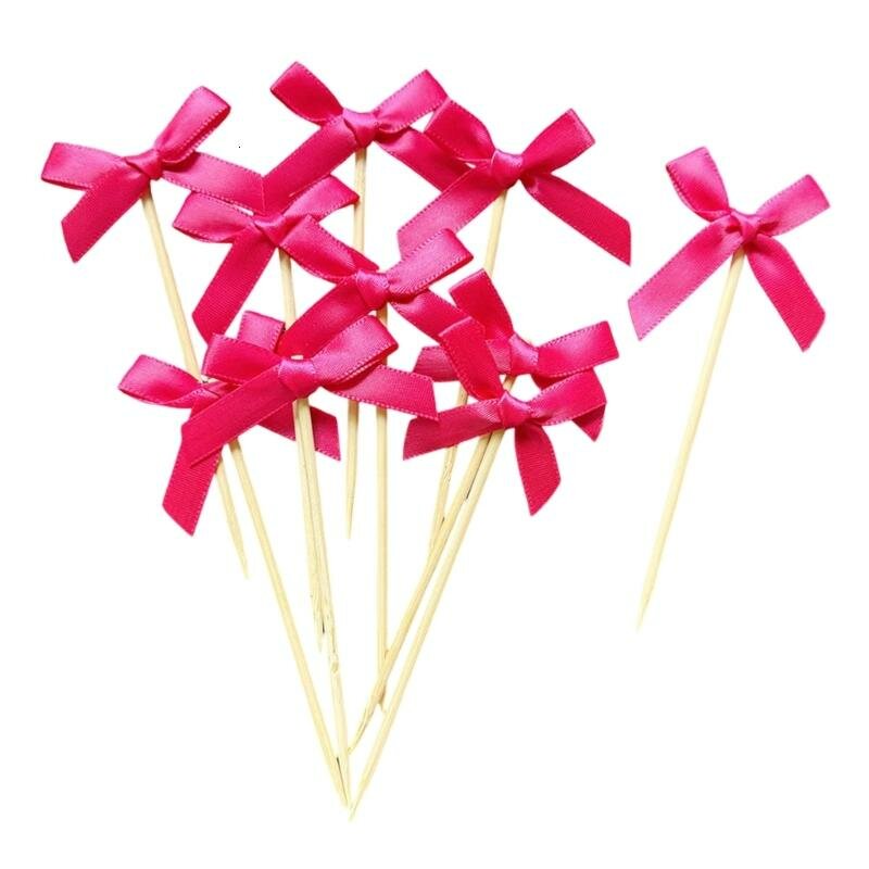 Набор из 10 бантов для тортов, тематика романтика, Розово-красный