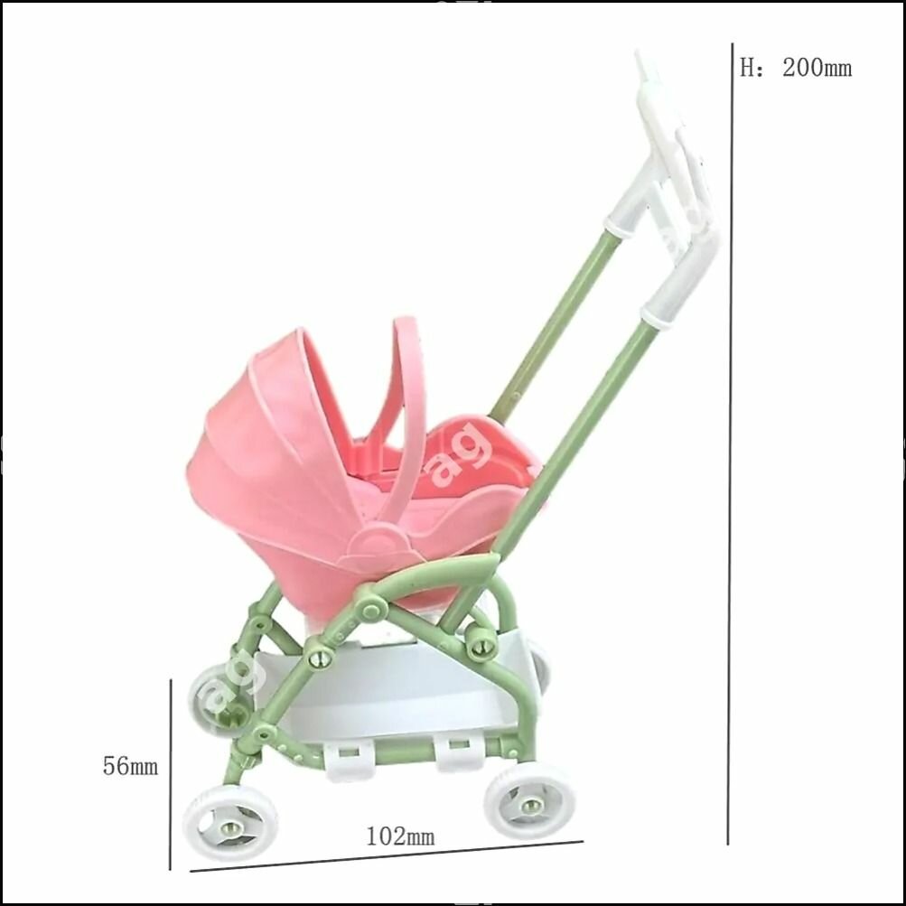 Коляска для кукол "Сердца", 1/6 размера, пластик, светло-зеленая, 20x10x6 см