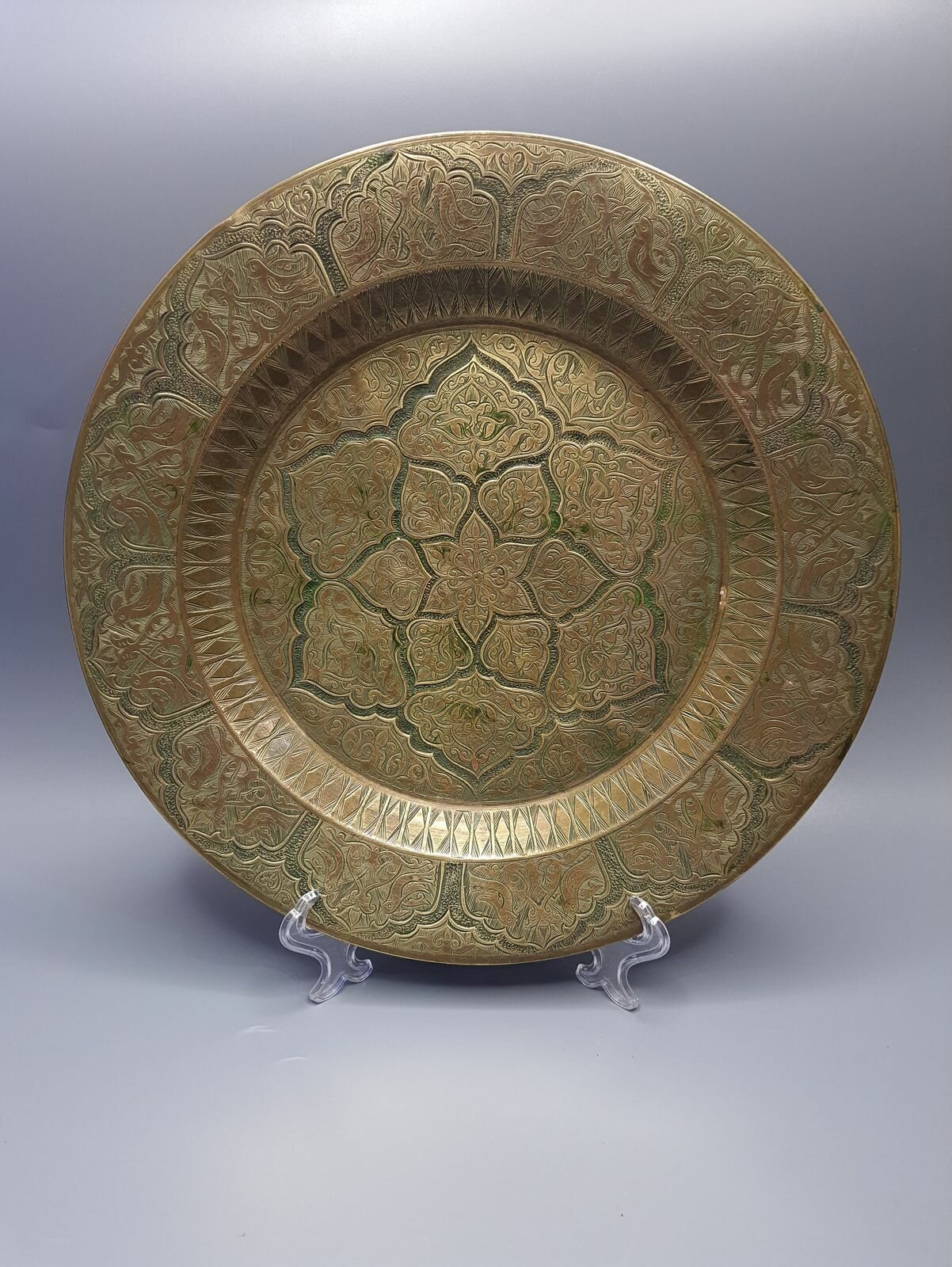 Поднос винтажный латунный, 28,5 см, ручная работа, Индия, 50-60е