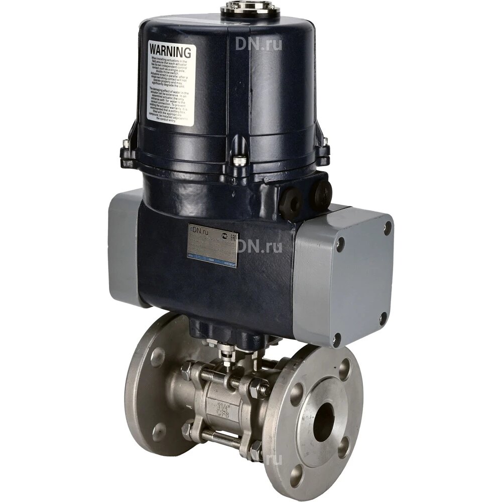 Кран шаровой DN.ru 316-316-FP-F-ISO-H Ду80 Ру40 фланцевый с ISO-фланцем, корпус - нержавеющая сталь 316, полнопроходной, уплотнение - PTFE, с электроприводом четвертьоборотным DN. ru ST-014 220В с пружинным возвратом