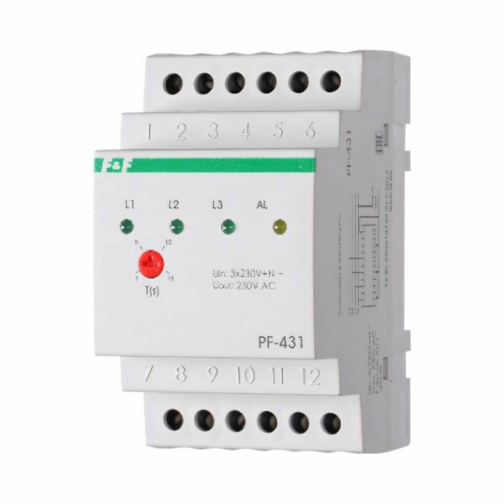 Переключатель фаз PF-431 (с приоритетной фазой; монтаж на DIN-рейке 35мм 3х400/230+N 3х16А IP20) F&F EA04.005.001