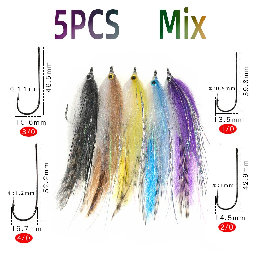 Мушки для нахлыста ICERIO 5PCS Mix 1/0-4/0