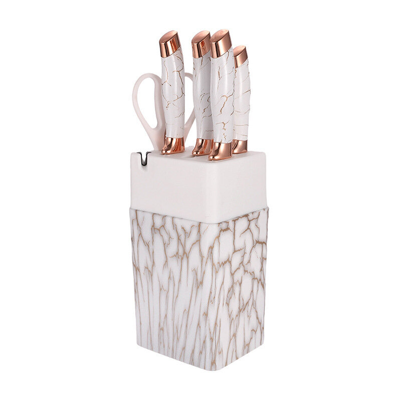 Набор ножей из нержавеющей стали, многофункциональный кухонный набор ножей с блоком для ножей, мраморный узор.