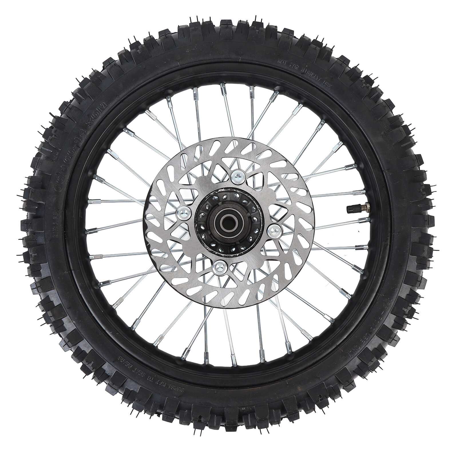 Переднее колесо 14 дюймов в сборе, шина 60/100-14 2.5-14, камера, обод 15 мм, ось с тормозным диском для питбайков 125, 140, 150, 160 куб. см.