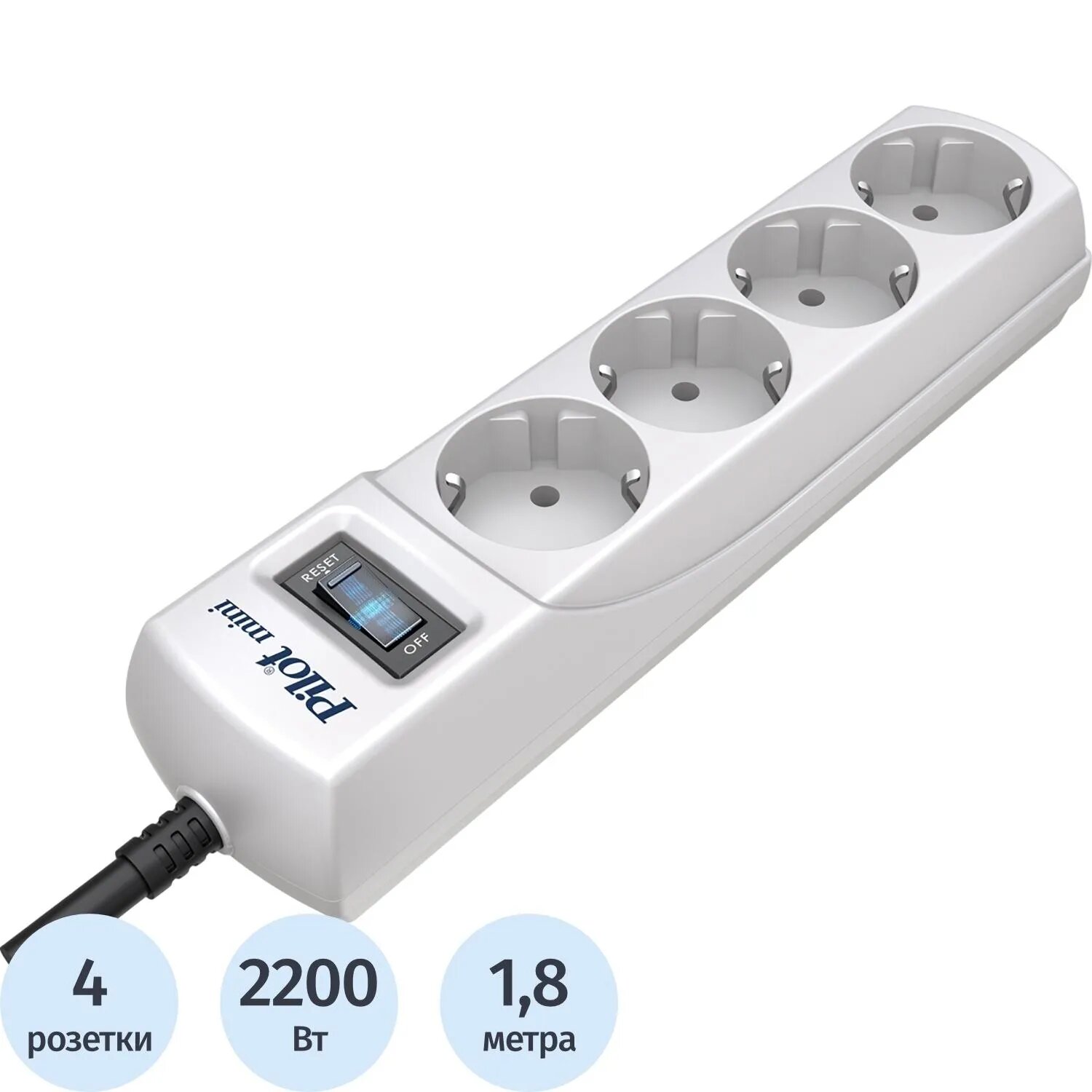 Сетевой фильтр PILOT Mini (4р/1.8м/10А/серый)