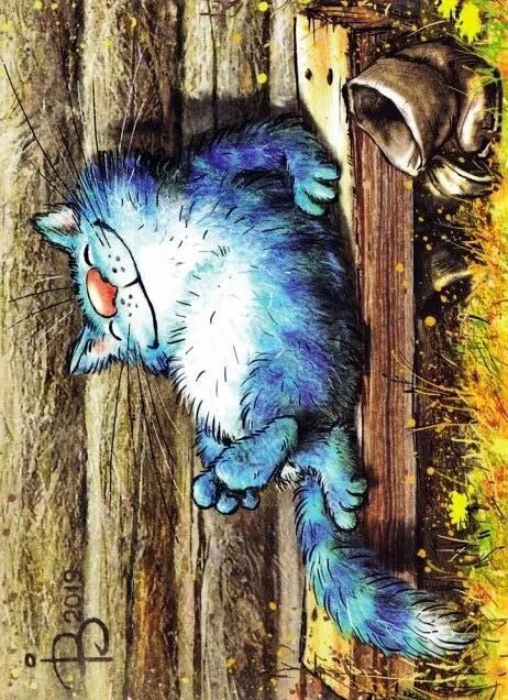 Алмазная Мозаика "Зенюк Ринат Синие Коты" 40x50 См Алмазная Вышивка / Картина Стразами Подарков / Украшения