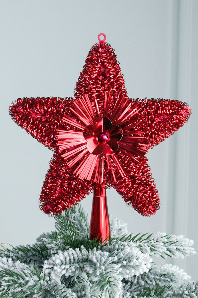 Елочная верхушка искристая звездочка красная, 23 см, Kaemingk 410492