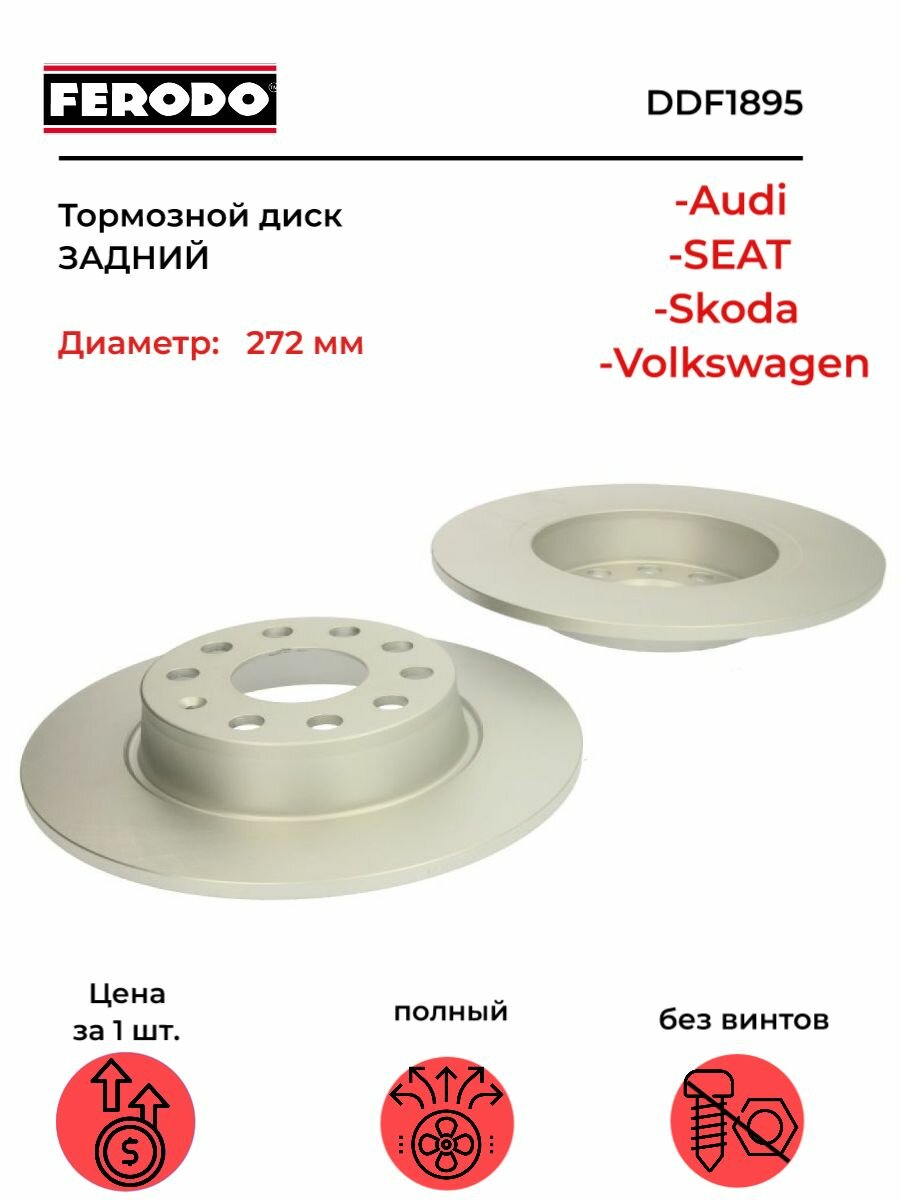 Диск тормозной сплошной задний FERODO (DDF1895)