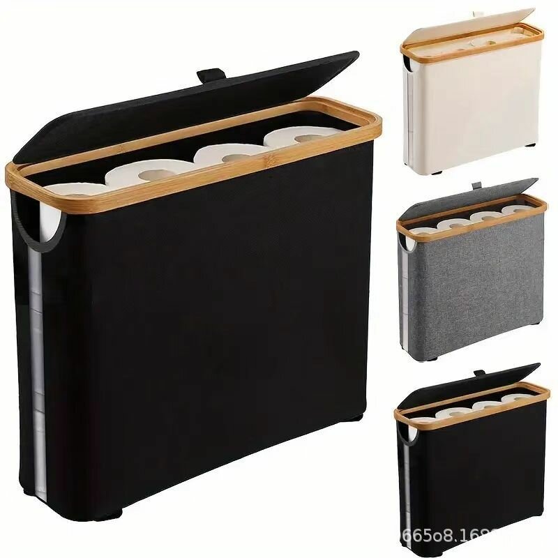 Оптовая настраиваемая коробка для хранения туалетной бумаги из бамбука с прозрачными боковыми полосами, коробка для хранения рулонной бумаги