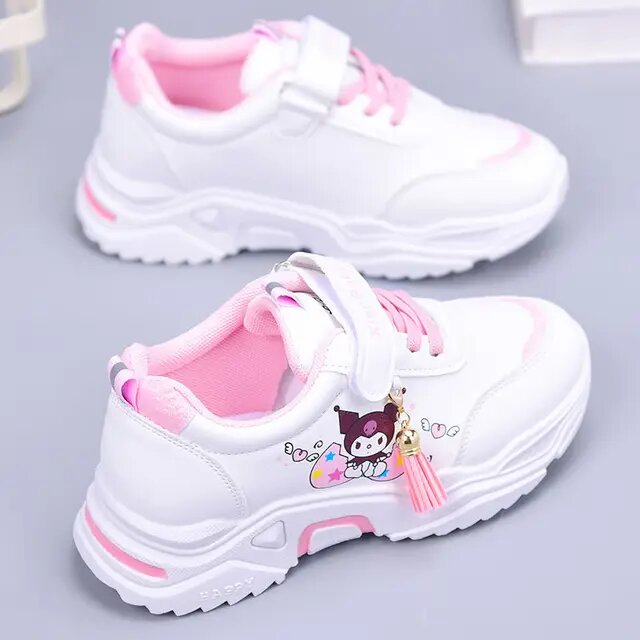 Осенне-зимняя детская повседневная спортивная обувь Kuromi Frozen Кроссовки для девочек с рисунком из мультфильмов и аниме Мягкие теплые туфли для девочек на мягкой подошве