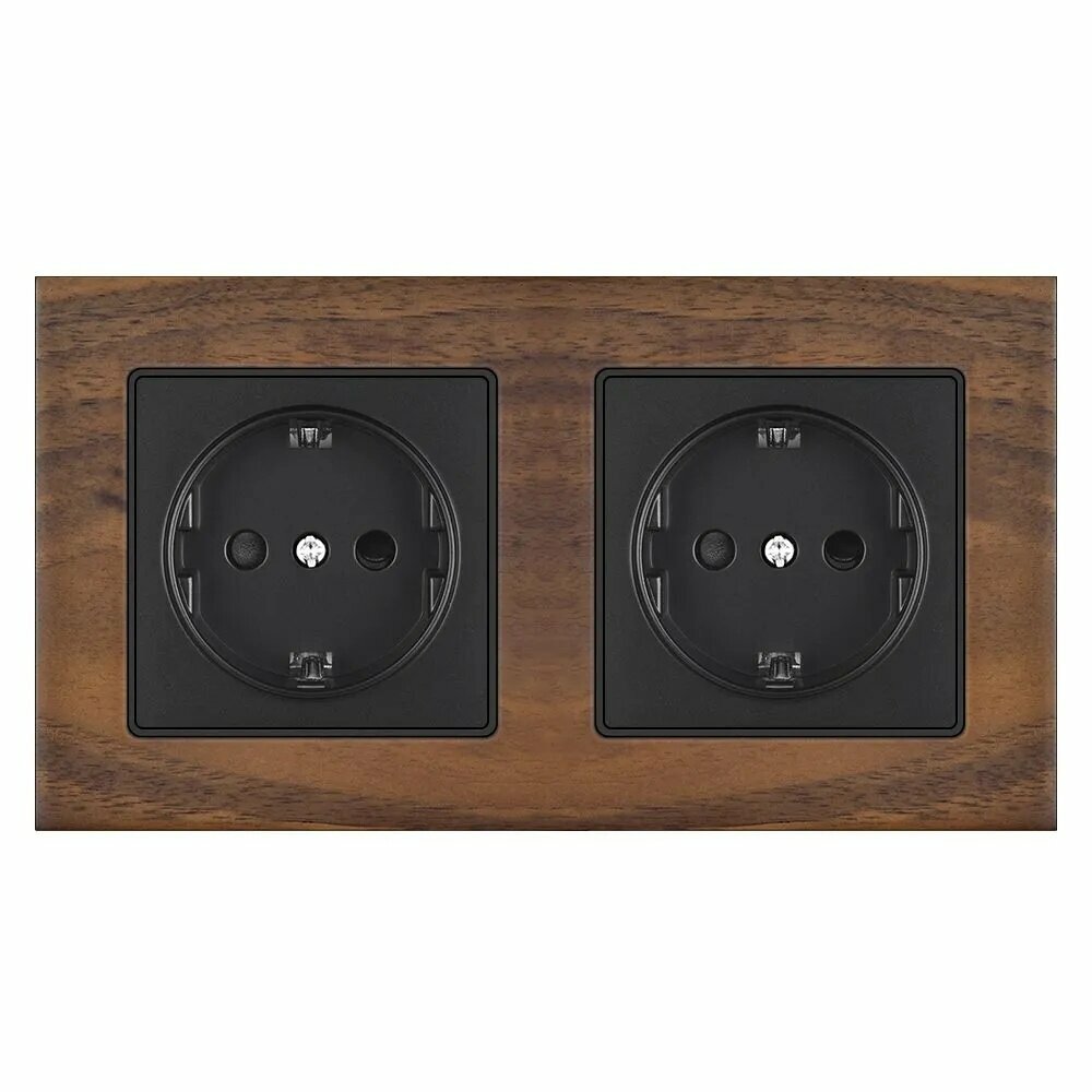 Розетки черная электрический с заземлением, розетка тройная, с рамой из цельного дерева 153мм*82мм