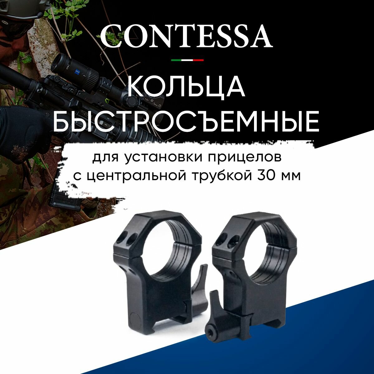 Кольца Contessa 30мм на Picatinny быстросъемные, h19мм, сталь