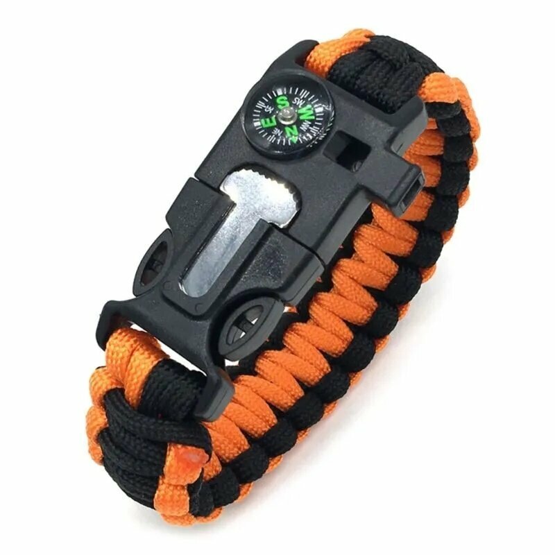 Браслет для выживания с компасом и свистком, Оранжевый и черный