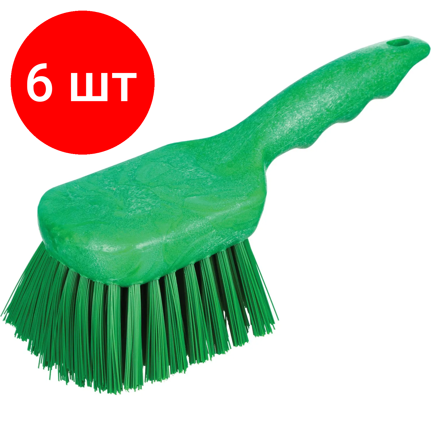 Комплект 6 штук, Щетка HACCPER с короткой ручкой для мытья и оттирки, жесткая, зелен 864001G