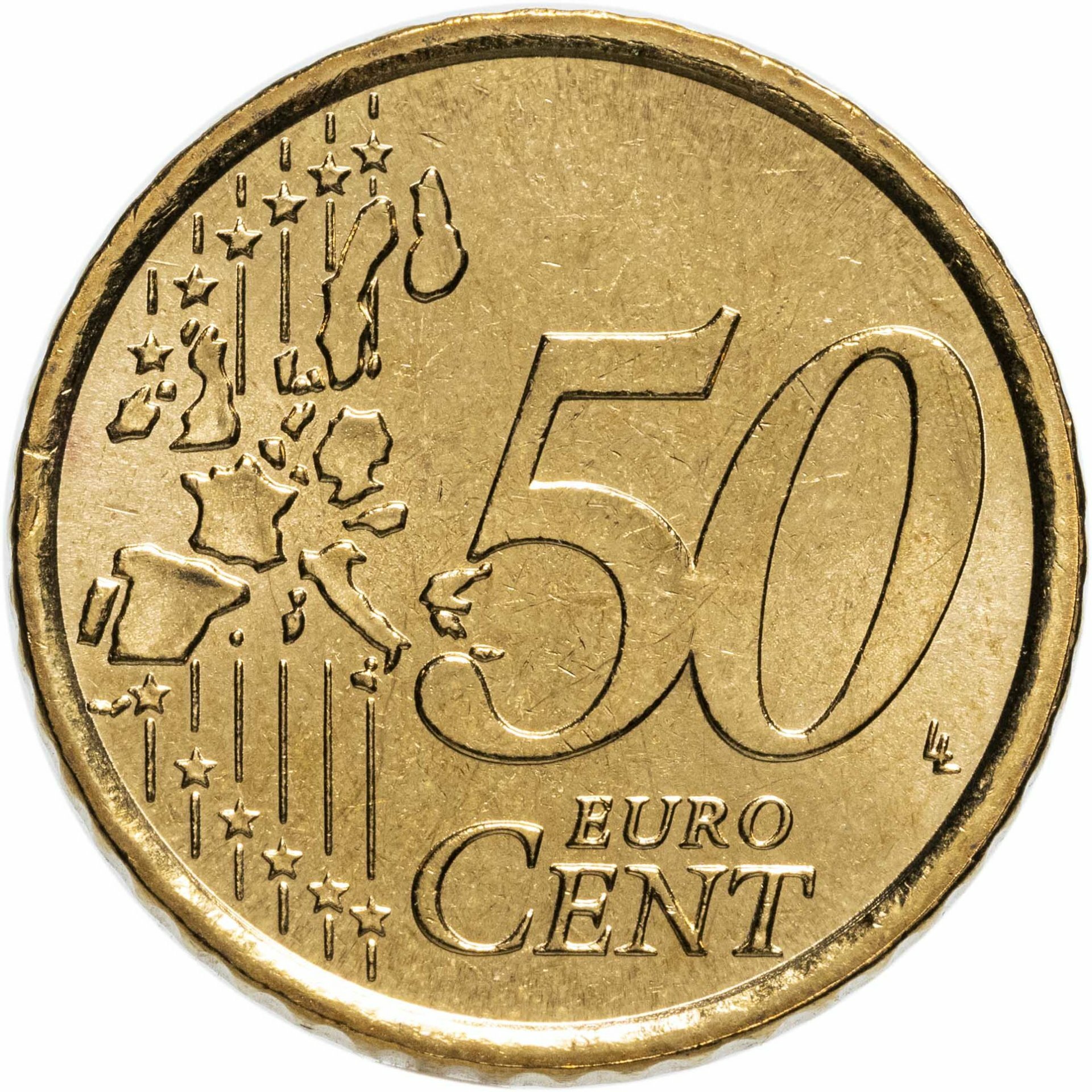 Италия 50 евроцентов 2002, Латунь, в сохранности UNC