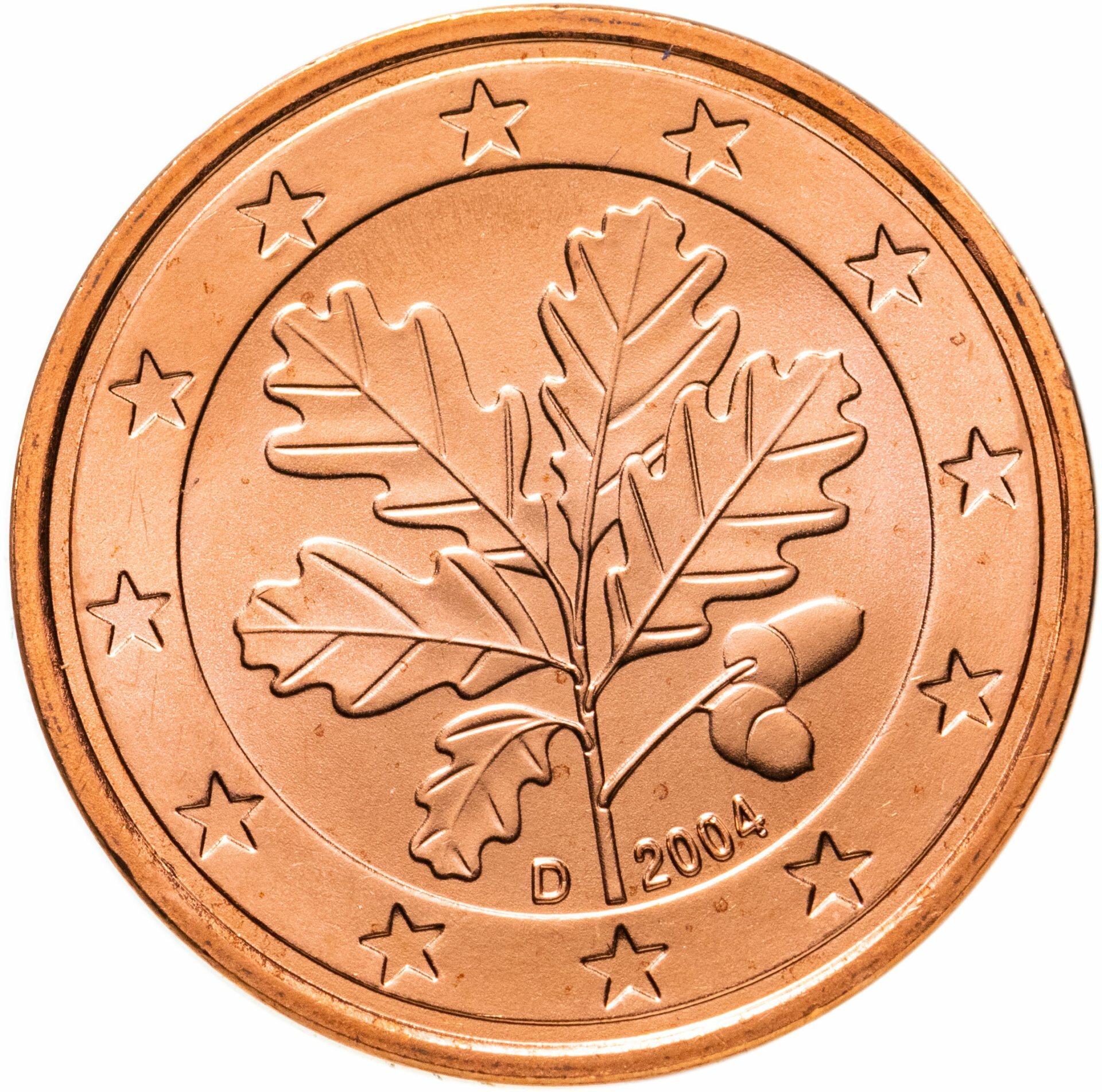 Германия 5 евро центов cent 2004 Двор D, Сталь, в сохранности AU-UNC