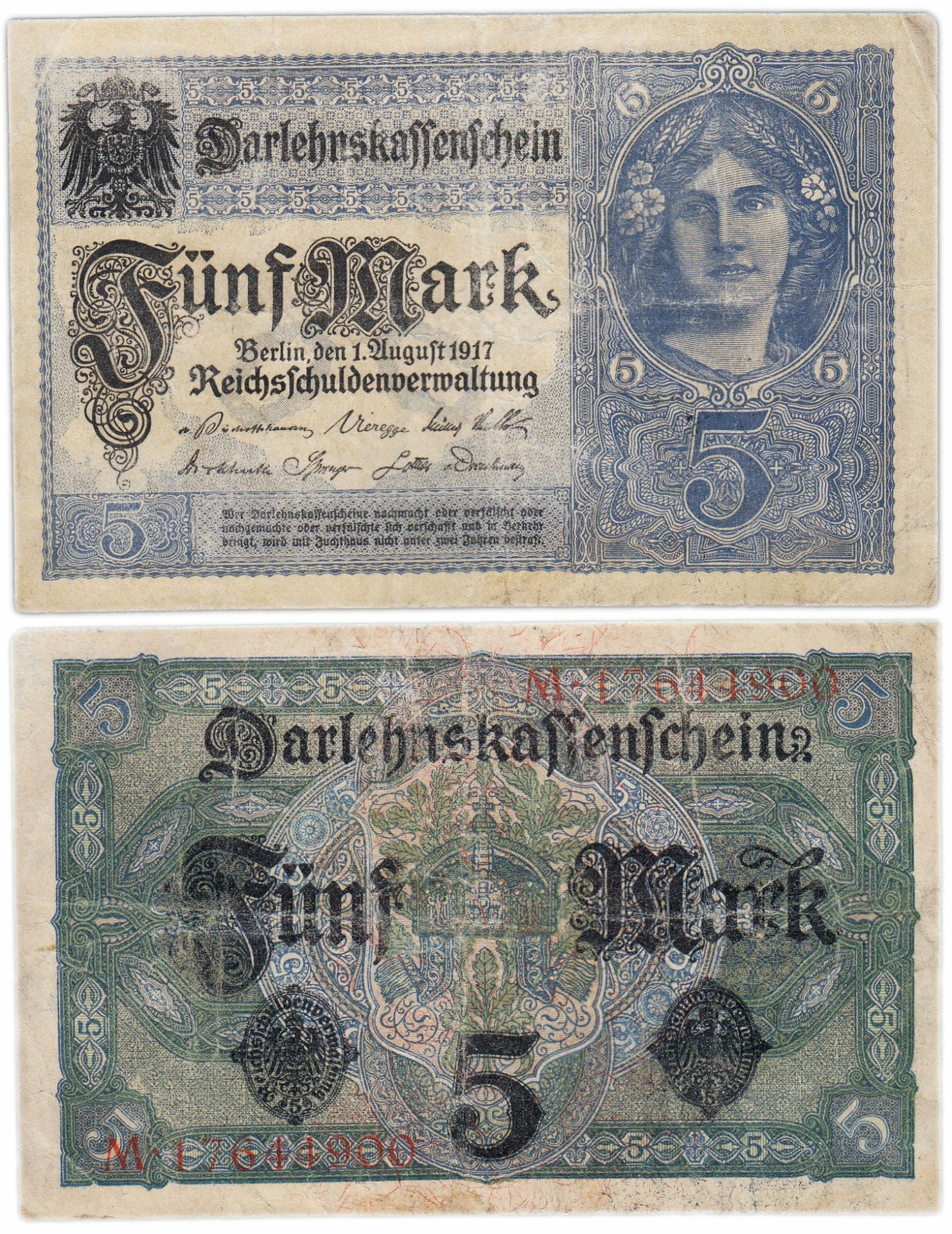 Германия 5 марок 1917 Pick 56b