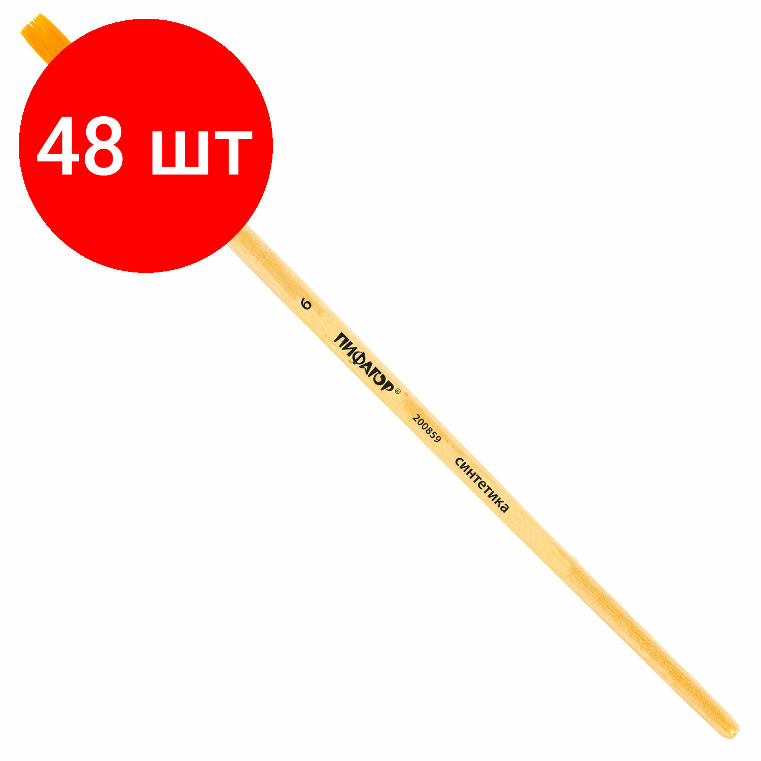 Комплект 48 шт, Кисть пифагор, синтетика, плоская, № 6, 200859