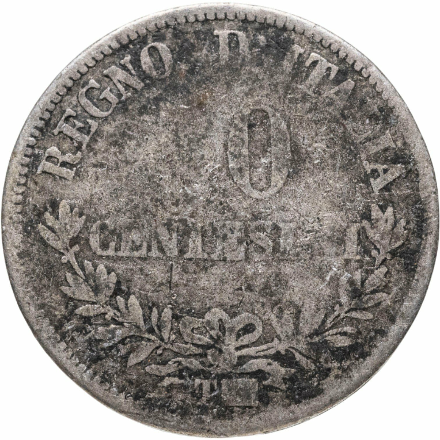 Италия 50 чентезимо centesimi 1863 T Номинал на реверсе знак монетного двора: "T" - Турин, Серебро 835, в сохранности F