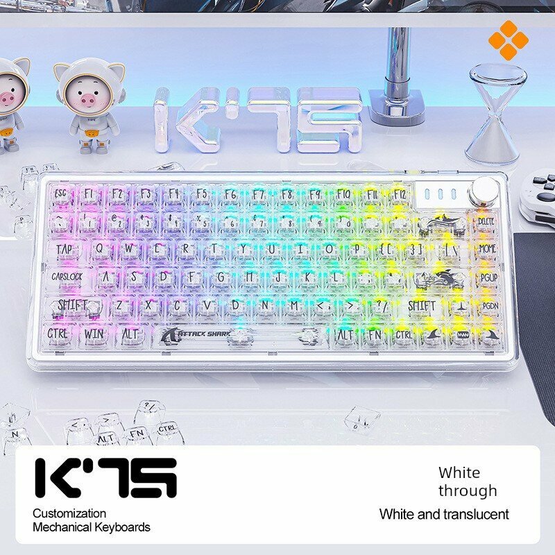 Беспроводная механическая клавиатура Xinmeng X84, три режима подключения (Bluetooth, проводной), прозрачная,