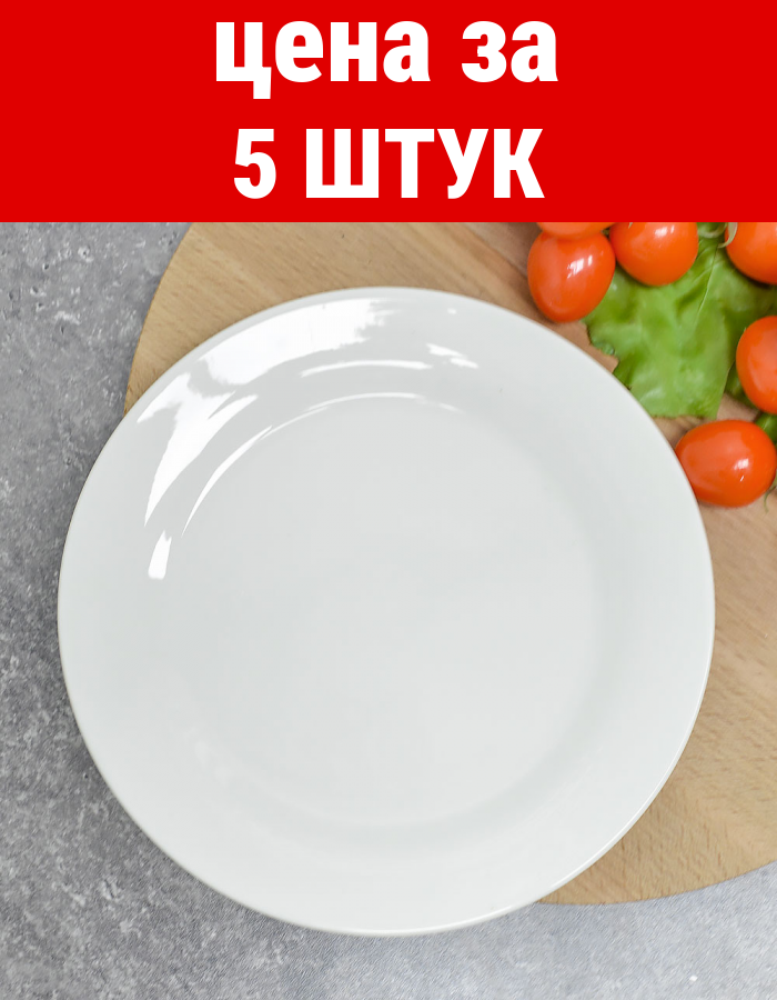 Комплект 5 шт, Тарелка 200мм мелкая, без деколи, фарфор
