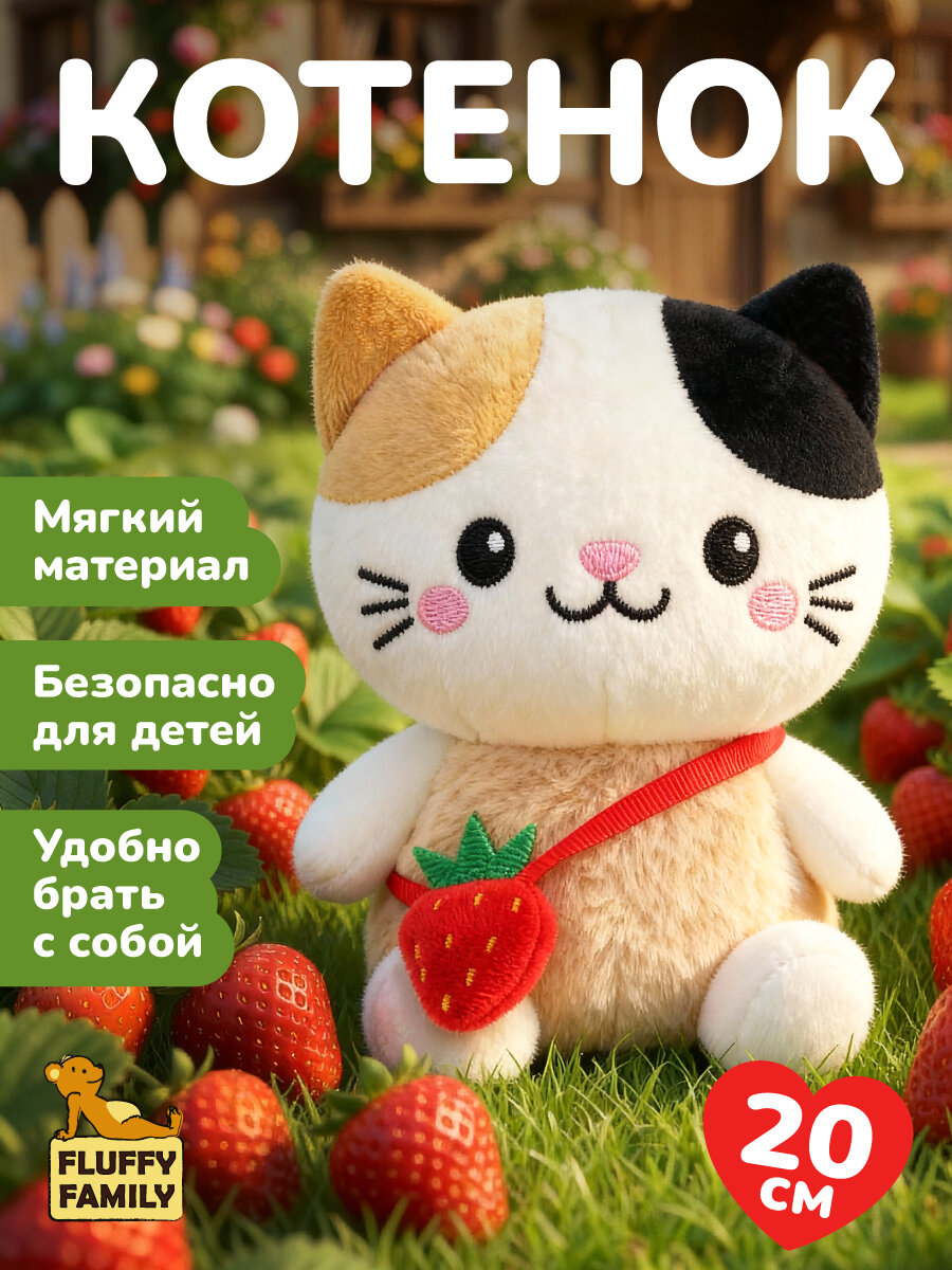 Плюшевый котенок Fluffy Family Фруктик, искусственный мех, наполнитель полиэфирное волокно