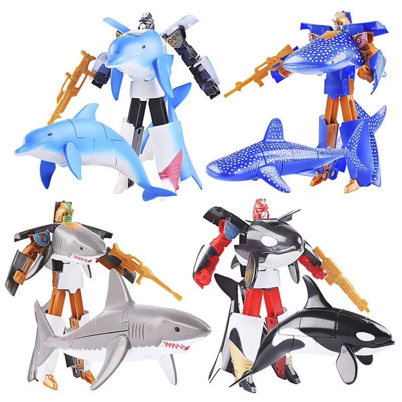 Робот-герои из «Робот-войны»: трансформирующийся робот-бургер, аквариумный робот в стиле акулы-орки, игрушка для