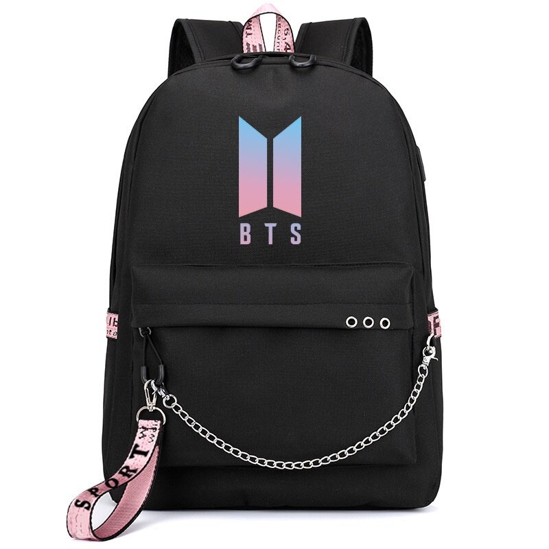 Рюкзак kpop bts просторный с застежкой-молнией и внутренним карманом для хранения черный