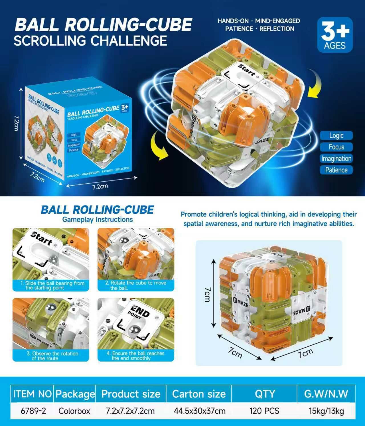 Горячая продажа 3D вращающегося шара, магический куб 3x3, трансформируемый лабиринт с катящимся шаром, образовательная игрушка для развития мышления детей