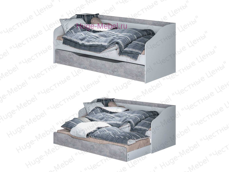 Кровать детская 80х190 "Паскаль" белый/цемент Huge Mebel . Ширина 850 Высота 1932. Детские кровати