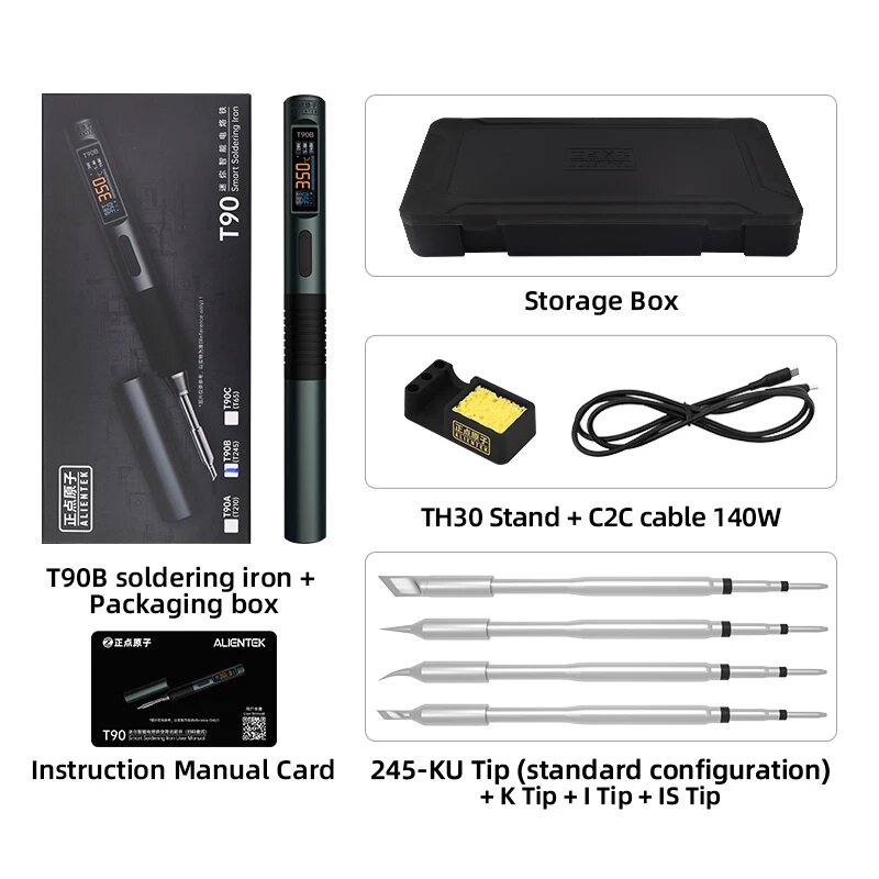 Умный паяльник ALIENTEK T90 Smart Soldering Iron Kit PD 140W T90B and 3pcs Tip