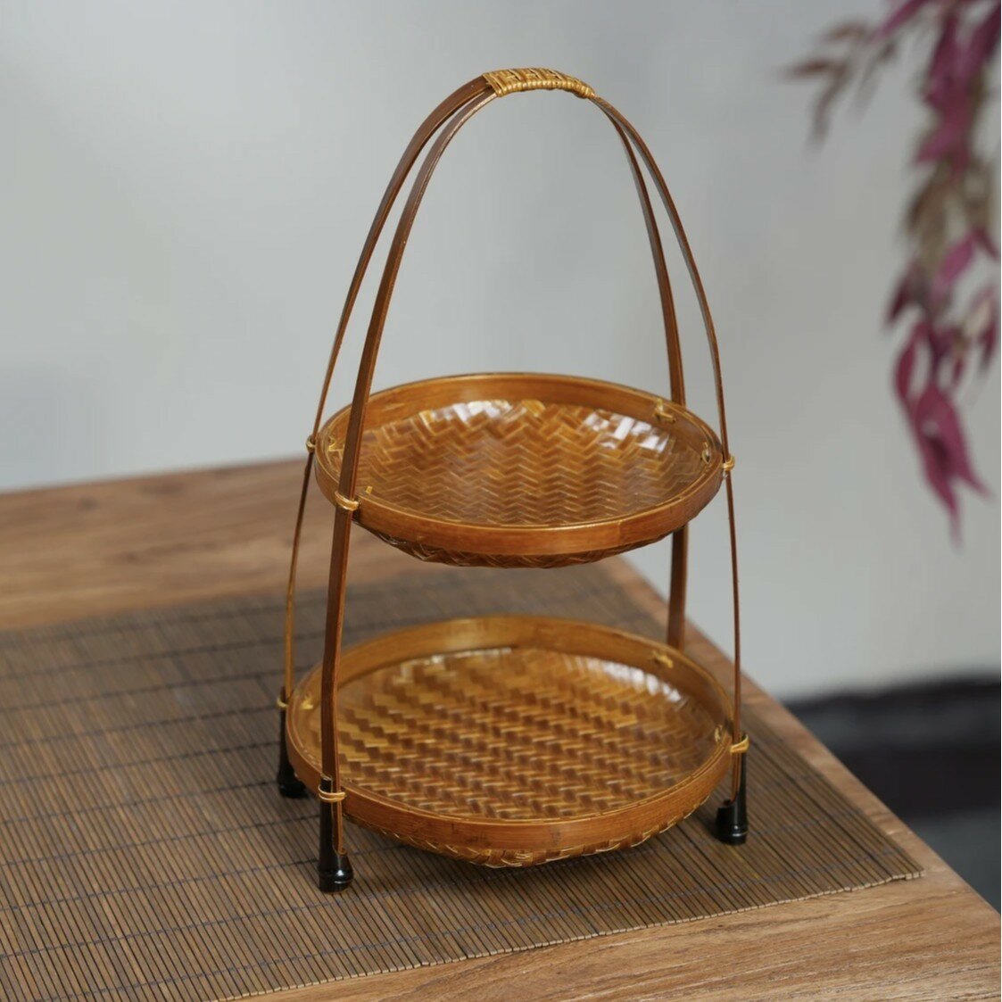 Бамбуковые изделия ручной работы, плетеная бамбуковая корзина с лаковым покрытием, новый китайский стиль, корзина для хранения в гостиной, ретро корзина для хранения чайного сервиза