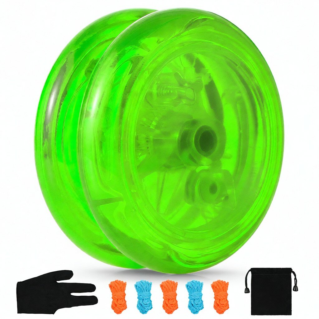 Yo-Yo для детей с 5 запасными нитями, перчаткой, сумкой для хранения, Responsive Yo-Yo Ball для начинающих, цвет: Зеленый / Красный (по выбору), размер: 57.2 * 34.35мм, зазор: 2.5мм, вес: 50г / 1.8 унции, размер упаковки: 9 * 6 * 4.5см / 3.5 * 2.4 *