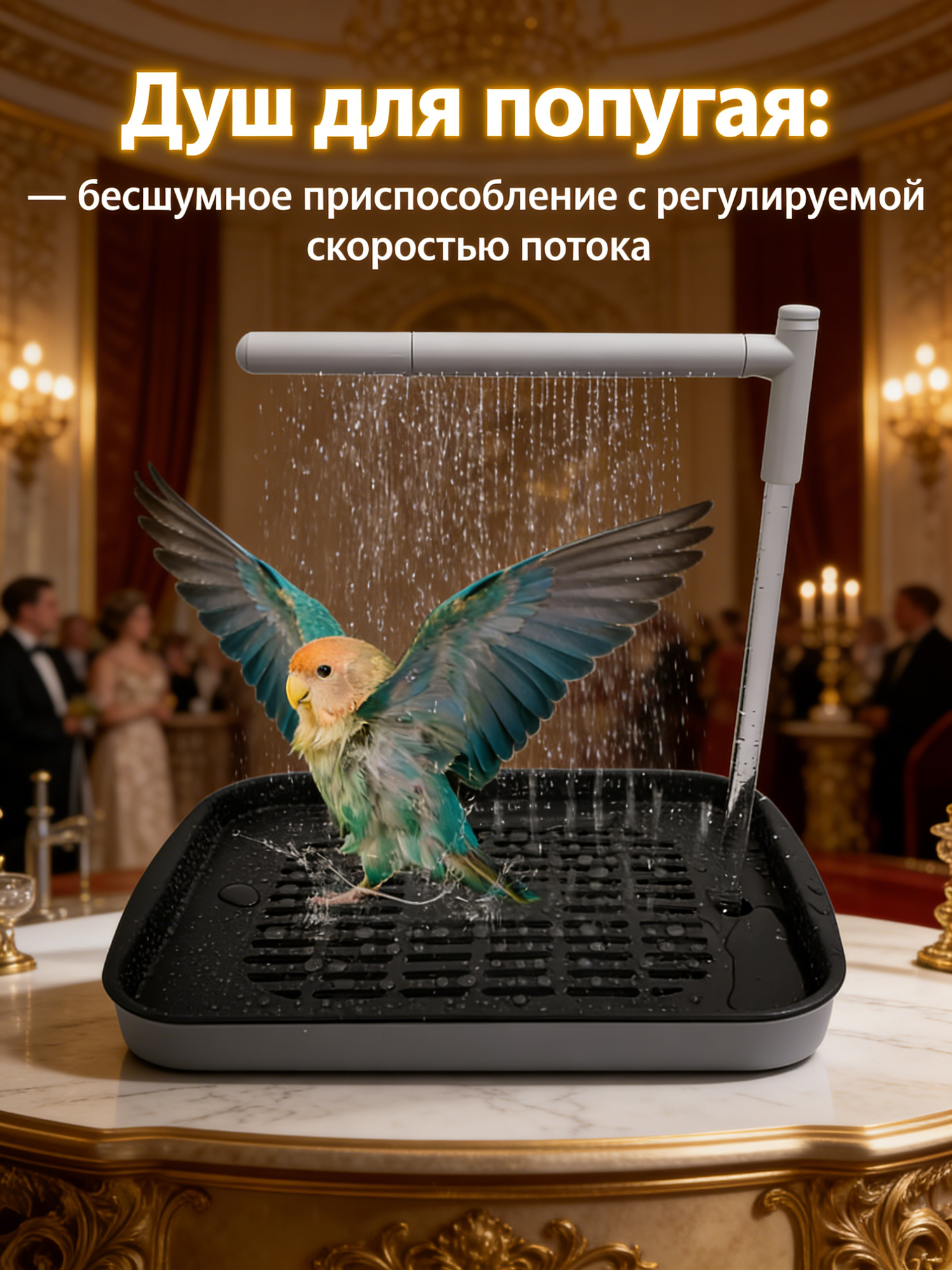 Душ для попугая: бесшумное приспособление с регулируемой скоростью потока