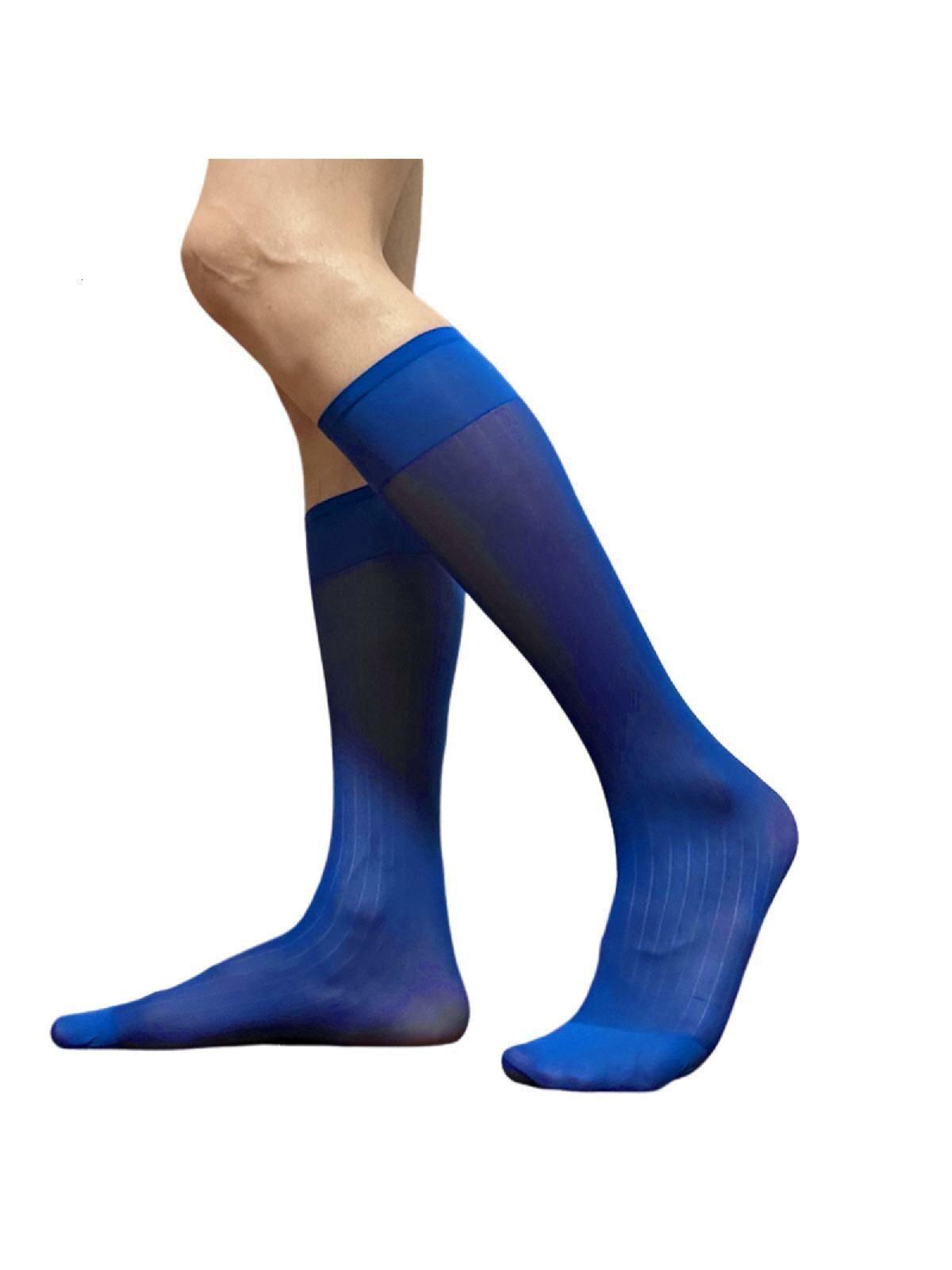 Мужские тонкие шелковые носки до колена, Королевский синий