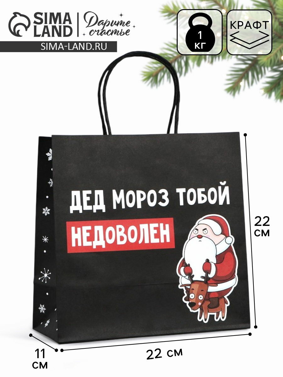 Пакет подарочный новогодний "Подарок, который ты заслужил", 22x22x11 см, 2 шт.