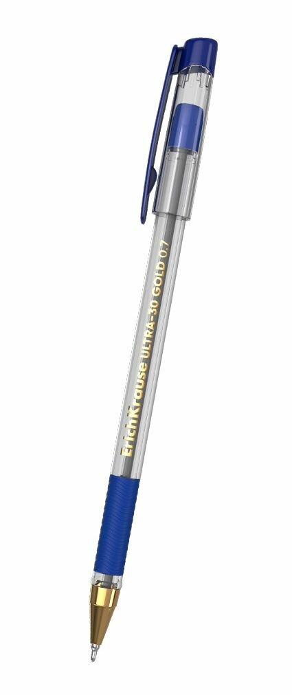 Ручка шариковая Erich Krause Ultra-30 Gold Stick&Grip Classic, Super Glide Technology, синяя, 0.7 мм 63112