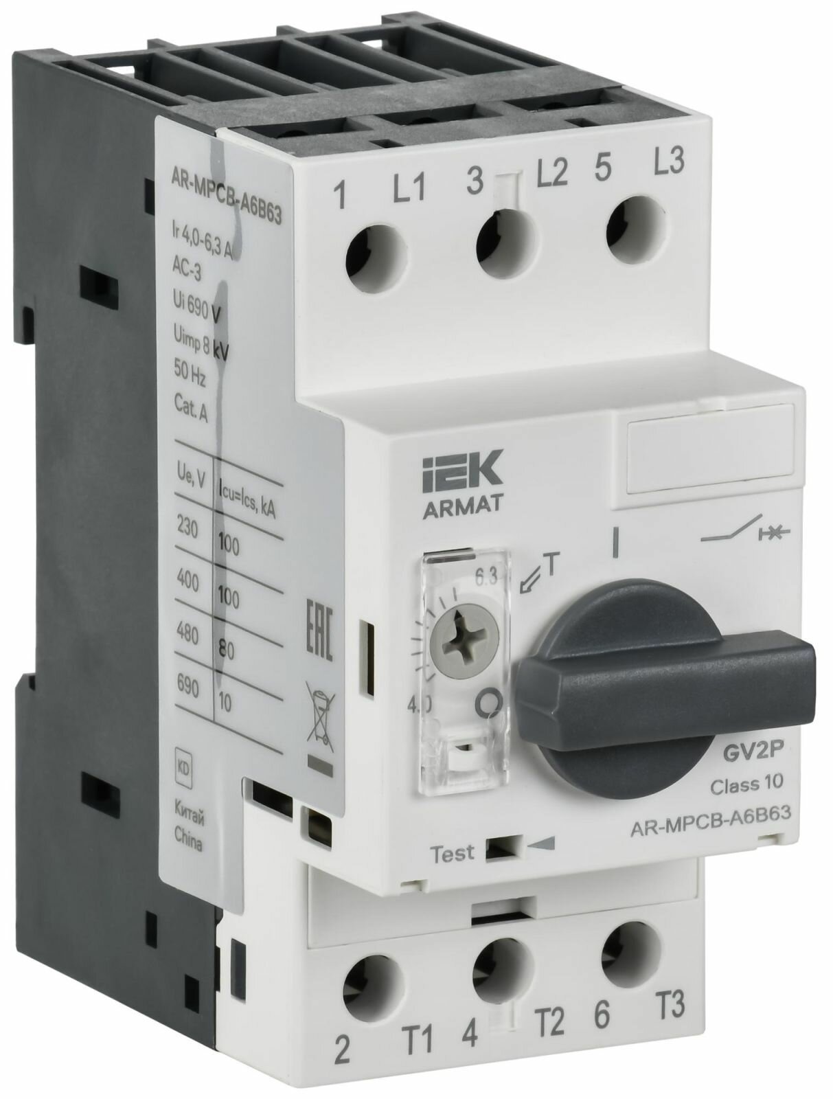 Выключатель автоматический IEK ARMAT, защиты двигателя, A6 GV2P, 4-6.3А