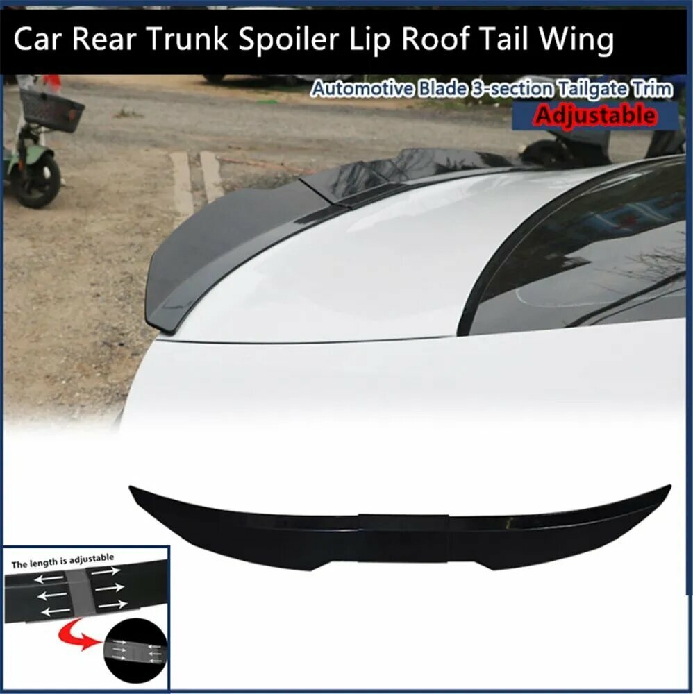 Глянцево-черный регулируемый задний багажник автомобиля spoiler lip roof tail wing for car sedan