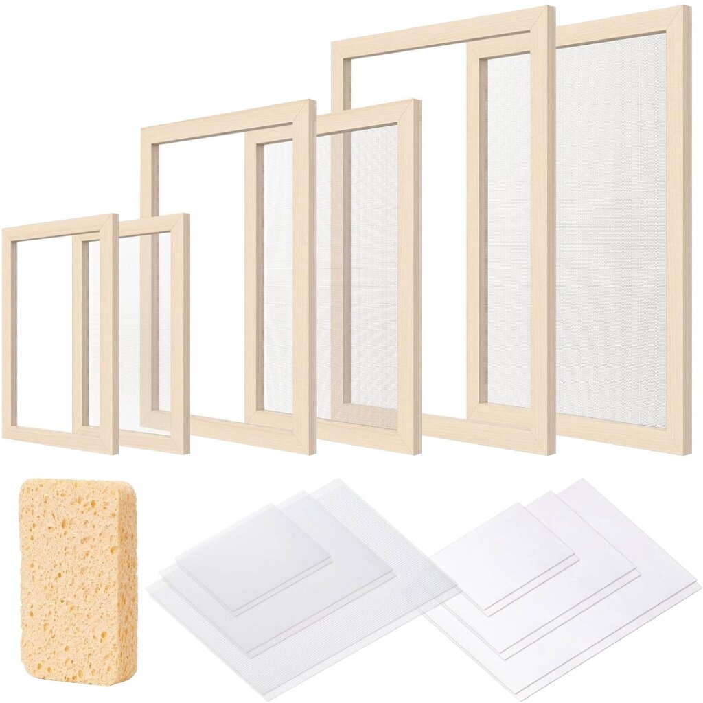 Впитывающая бумага с сеткой в деревянной рамке и губка для закладок ручной работы