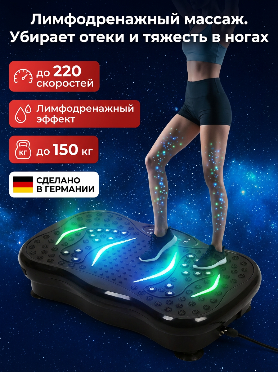 Виброплатформа для похудения 150 кг тренажер кардио степпер, пульт, чёрный, с Bluetooth