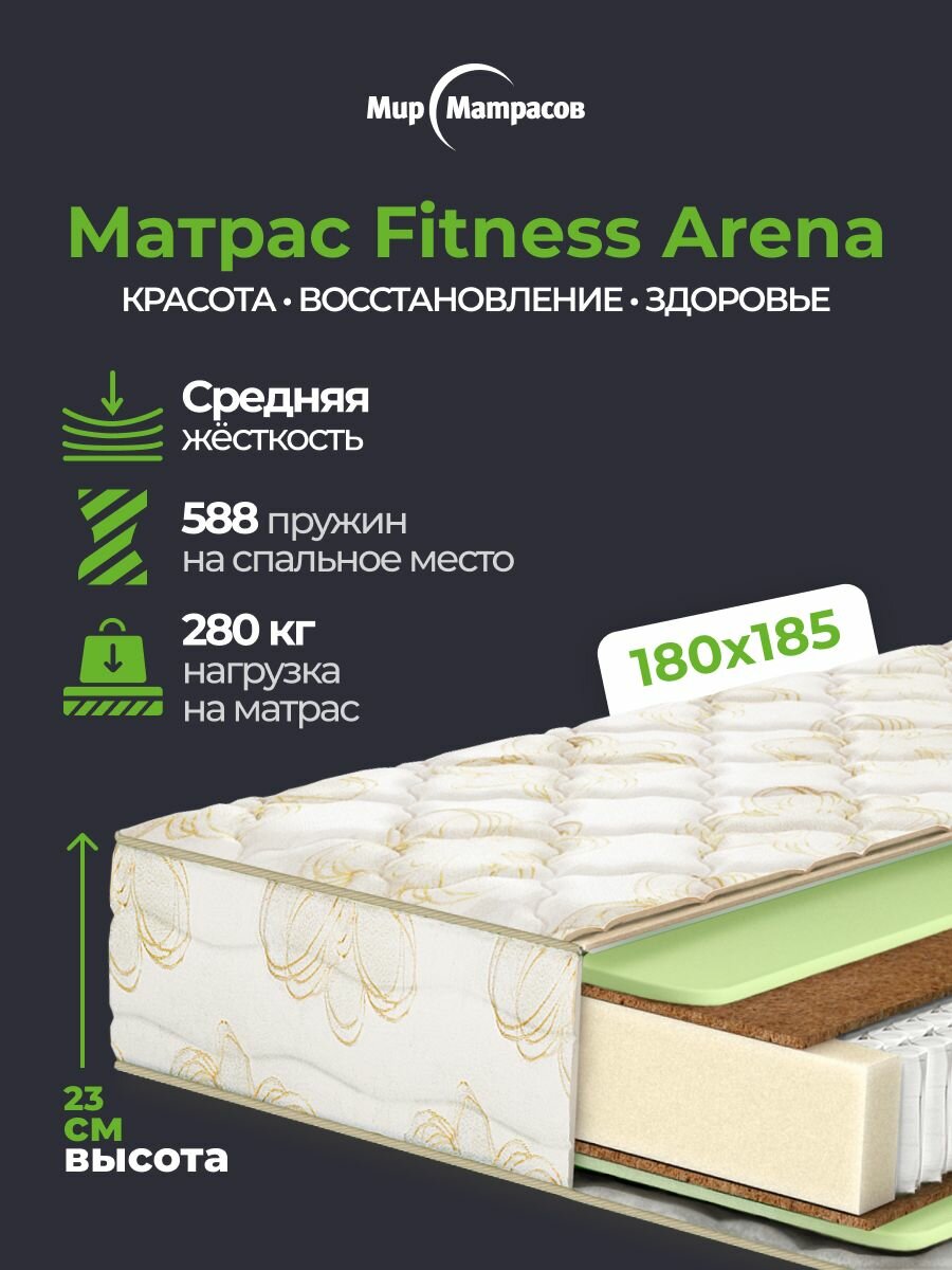 Анатомический, Ортопедический матрас 180х186 см Fitness Arena, с зональным пружинным блоком