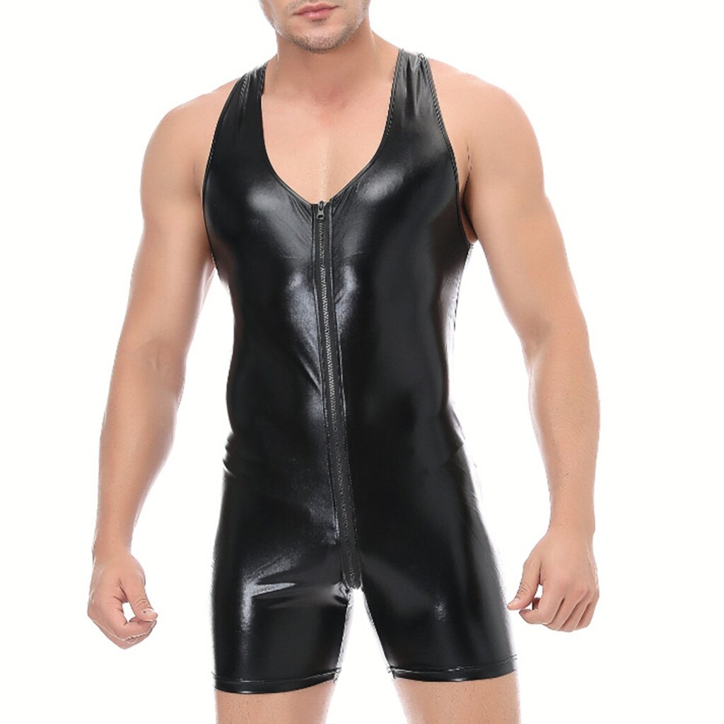 Мужские сексуальные колготки из лакированной кожи-XL-черный