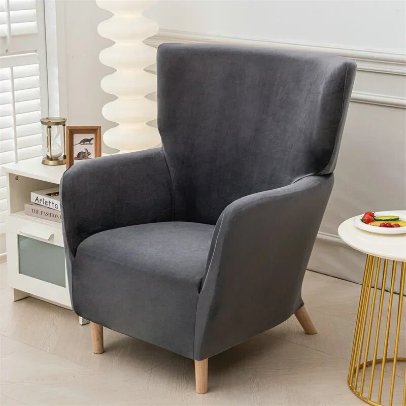 Мягкие бархатные чехлы на кресла, эластичные чехлы на стулья с высокой Серый, A7 Wing chair cover