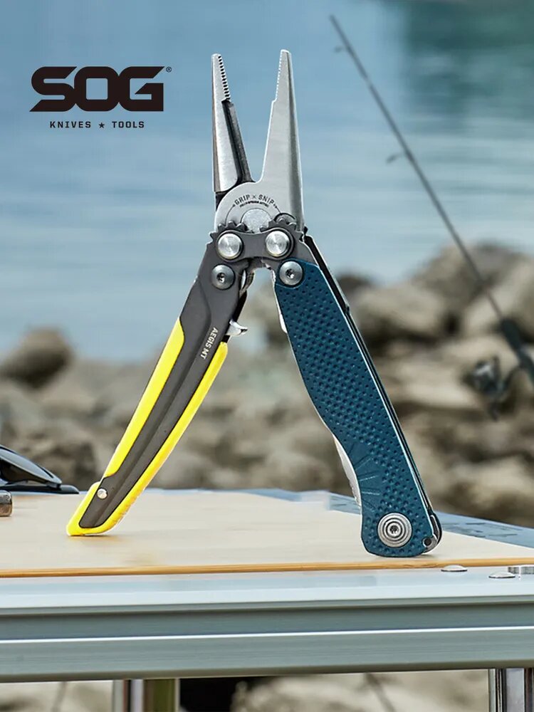 SOG Aegis MT, Мини-компактные плоскогубцы-мультитул, Лезвие из нержавеющей стали, Индиго и кислота