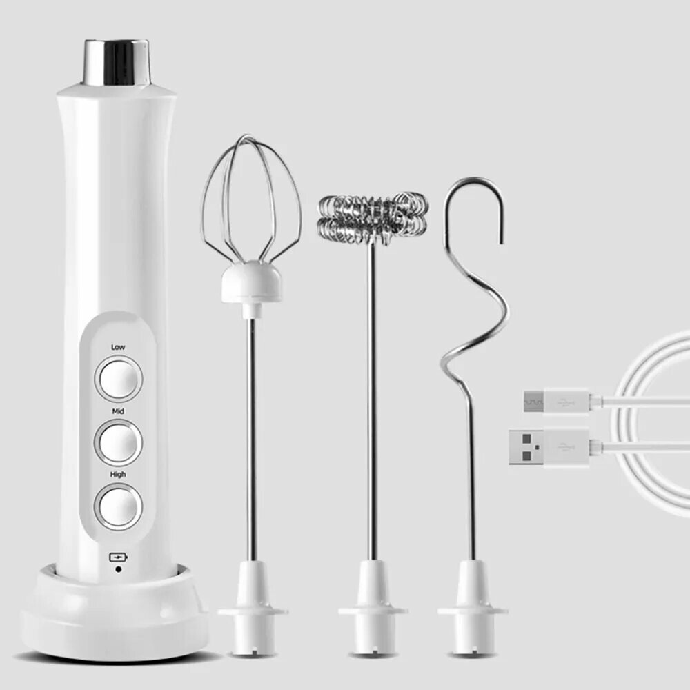 Миксер для молока и кофе, мини-миксер для яиц и салатов, USB-зарядка, 3 сменные насадки