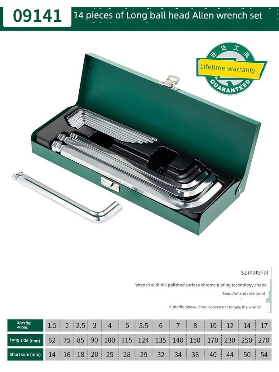 Шестигранные ключи (7 шт, короткая головка, 14 шаровых)