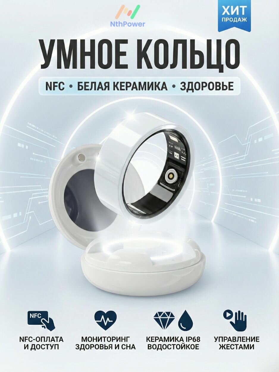 Премиальное керамическое NFC-кольцо с мониторингом здоровья 24/7, поддержкой доступа, защитой IP68 и автономностью до 14 дней
