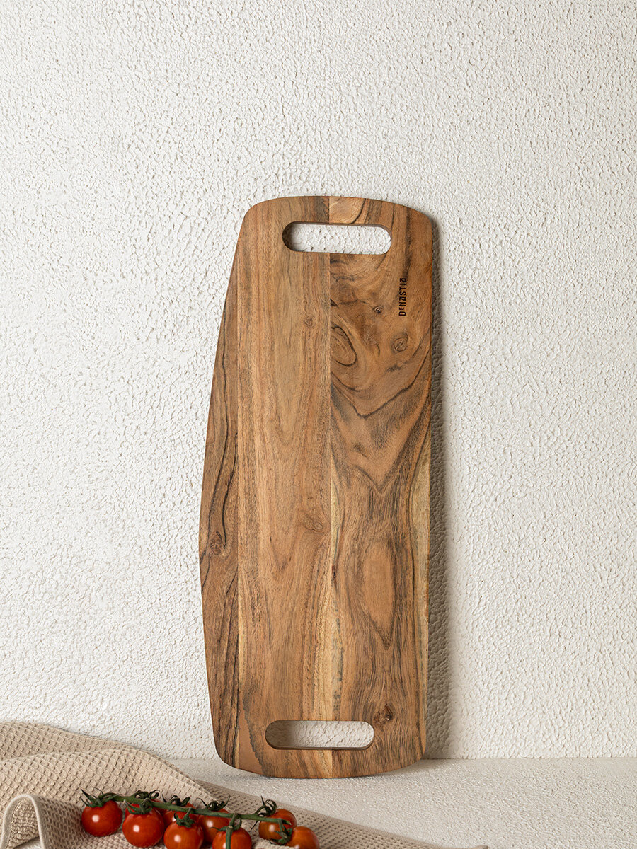 Доска сервировочная DeNASTIA с двумя ручками, 55 x22 x1,5 см, коричневый, KB00033