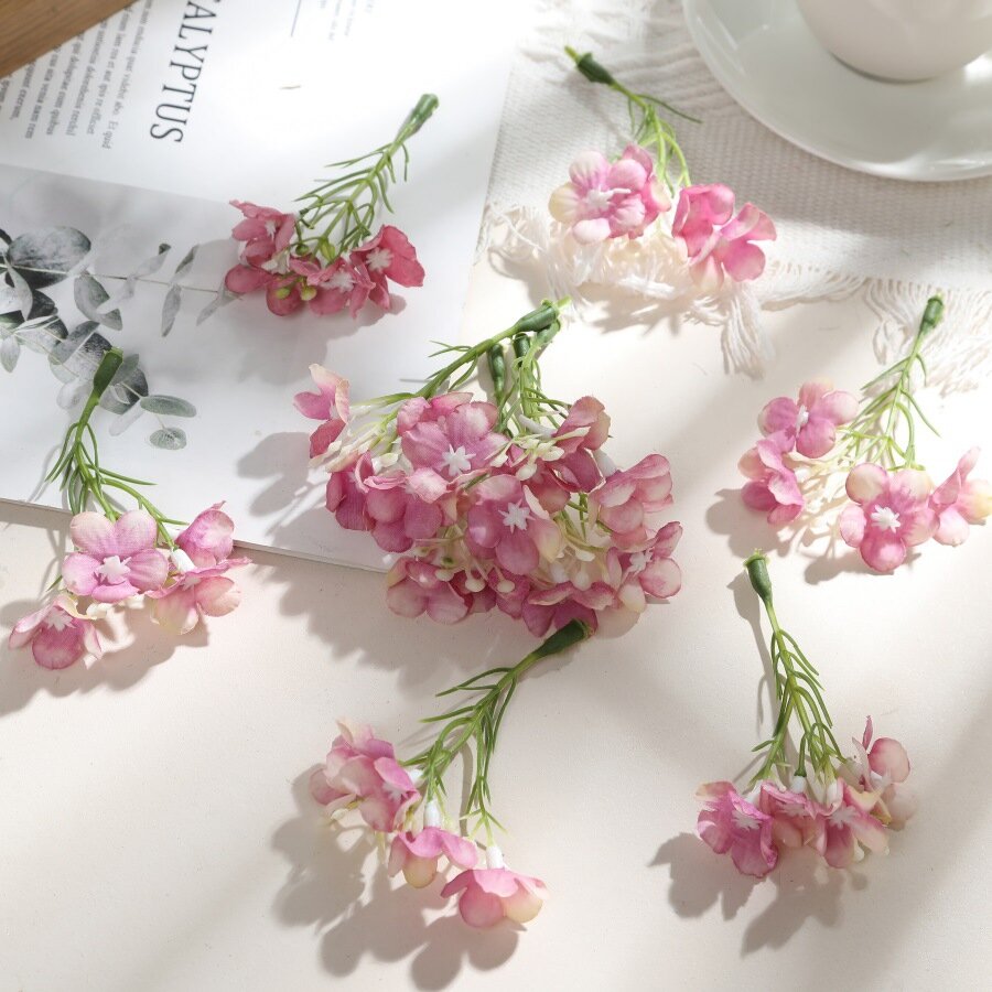4 головки искусственных цветов, маленькие цветы, DIY заколка для волос, цветы гортензии, свадебные аксессуары для невесты, искусственные цветы, маленький букет